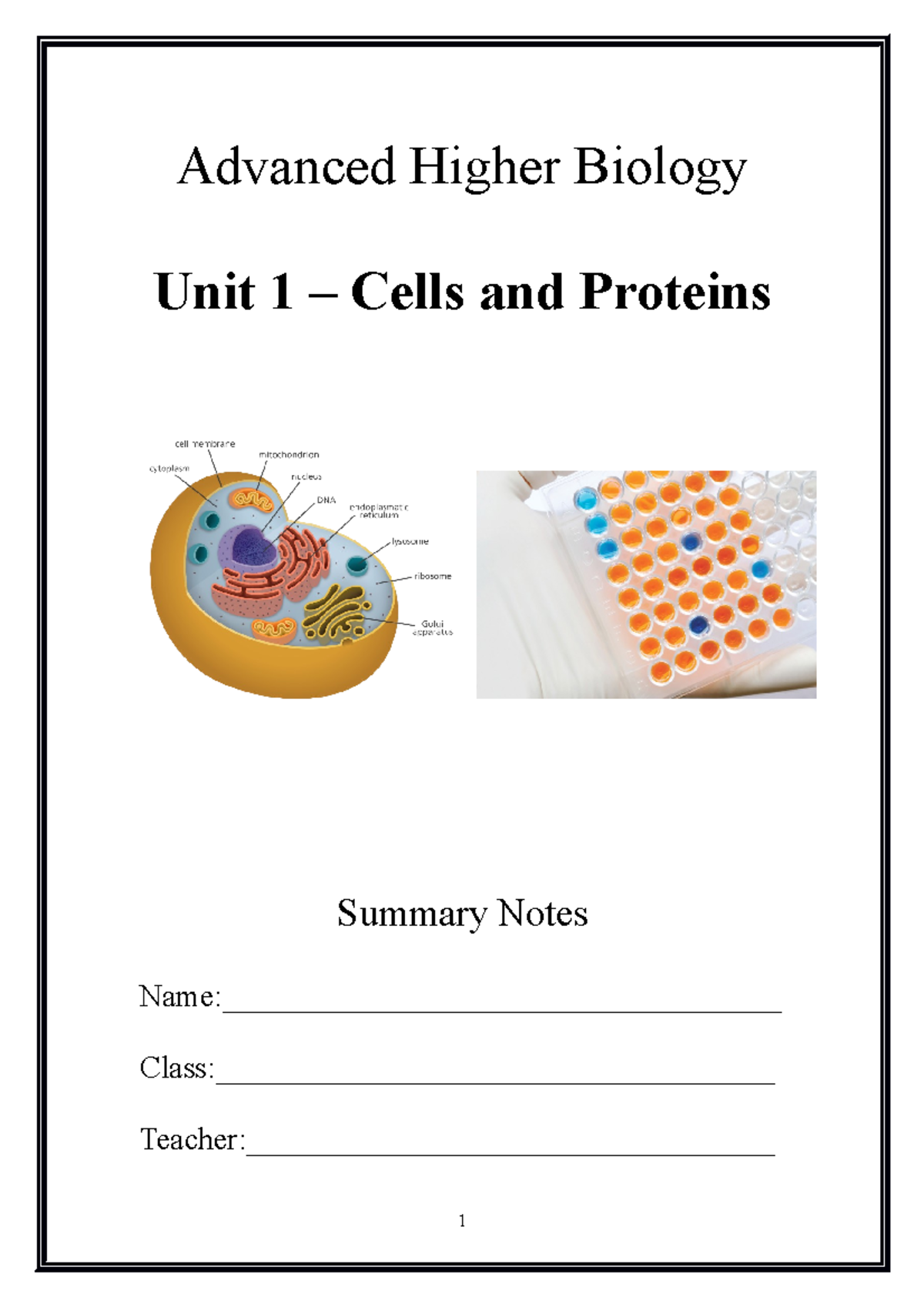 AH Biology Summary Notes - Unit 1 - Advanced Higher Biology Unit 1 ...
