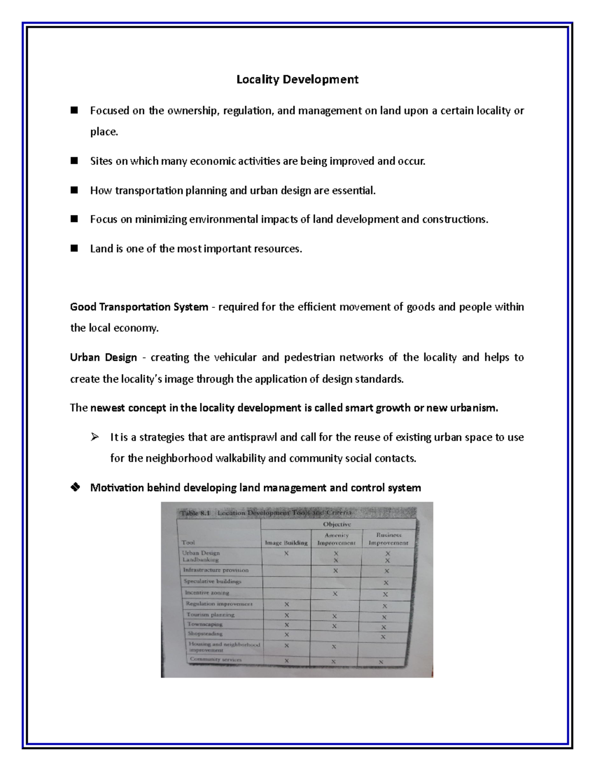 Locality Development - Sites on which many economic activities are ...