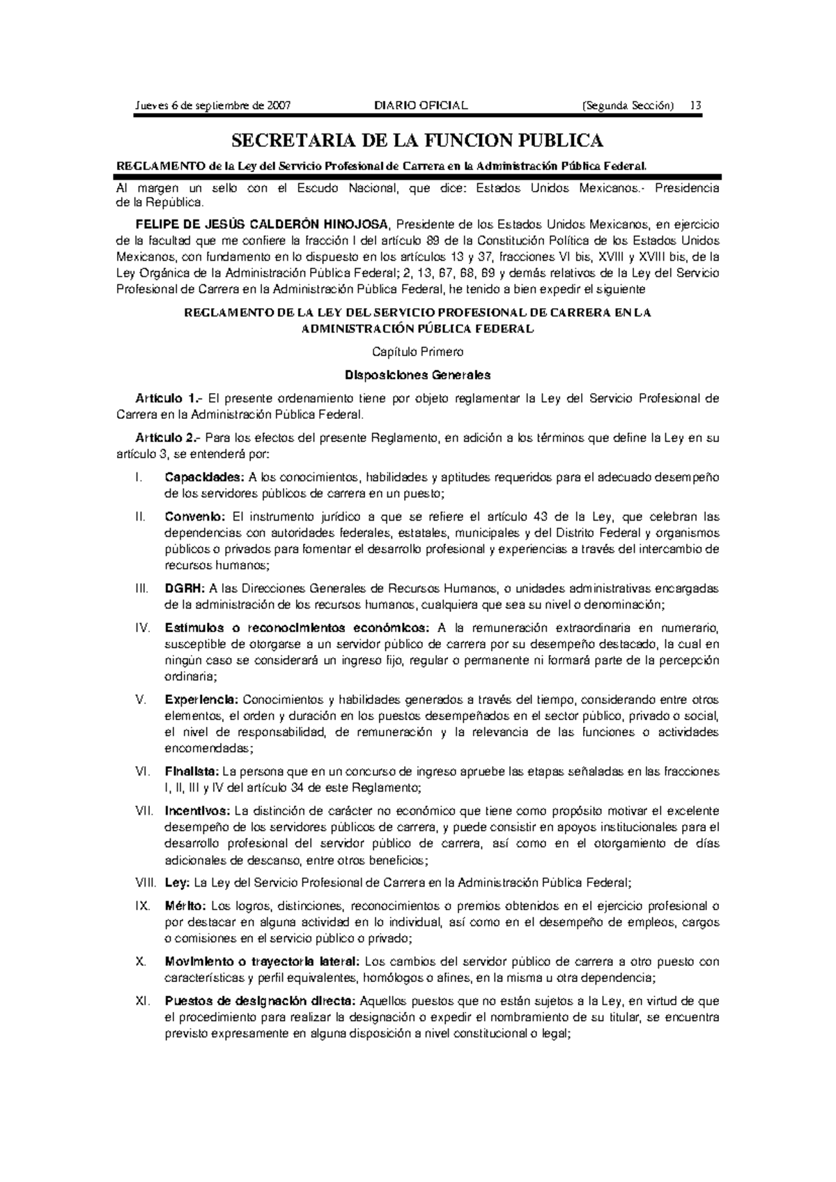 Reglamento de la Ley del Servicio Profesional de Carrera en la Administraci n P blica Federal ...