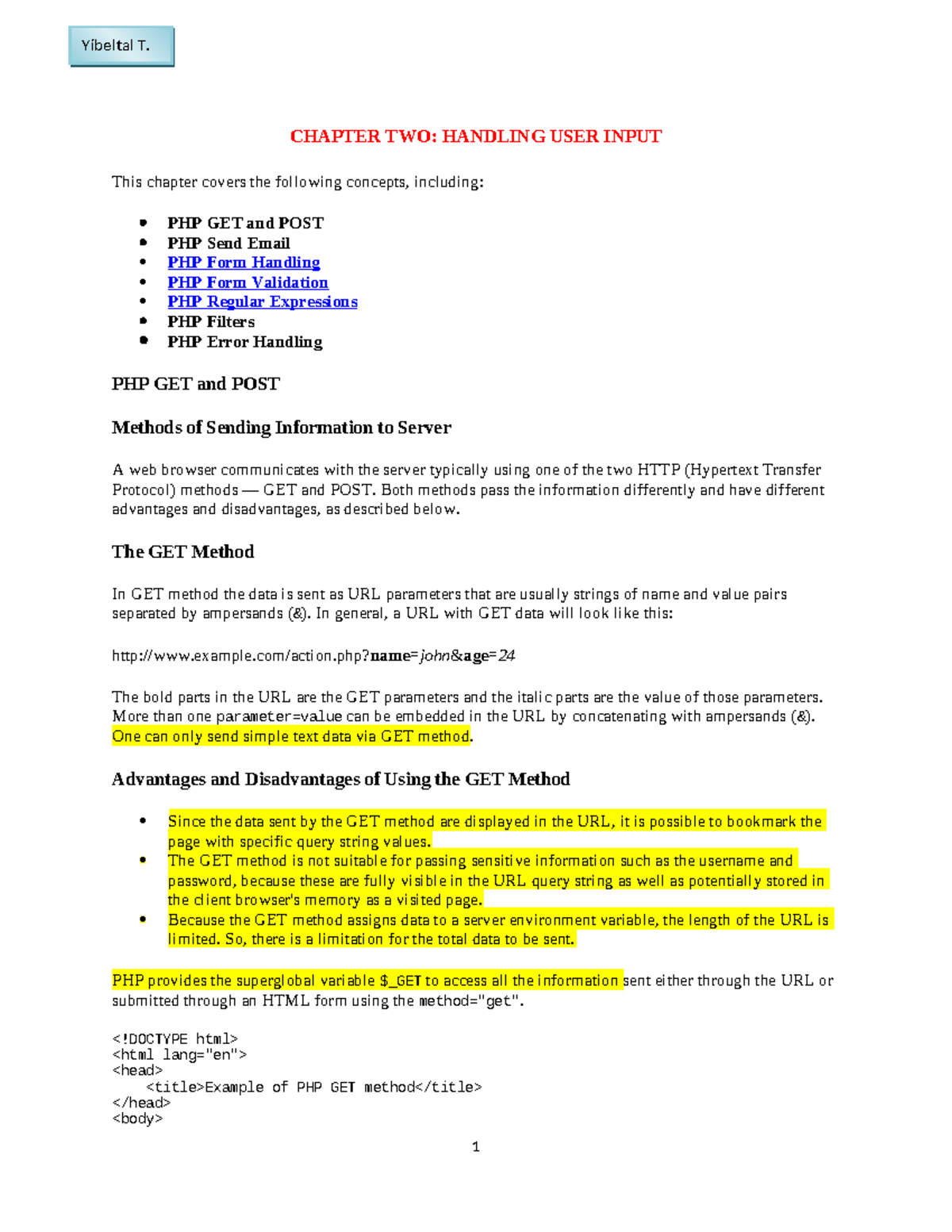 H Ip chapter 2 - good report - CHAPTER TWO: HANDLING USER INPUT This ...