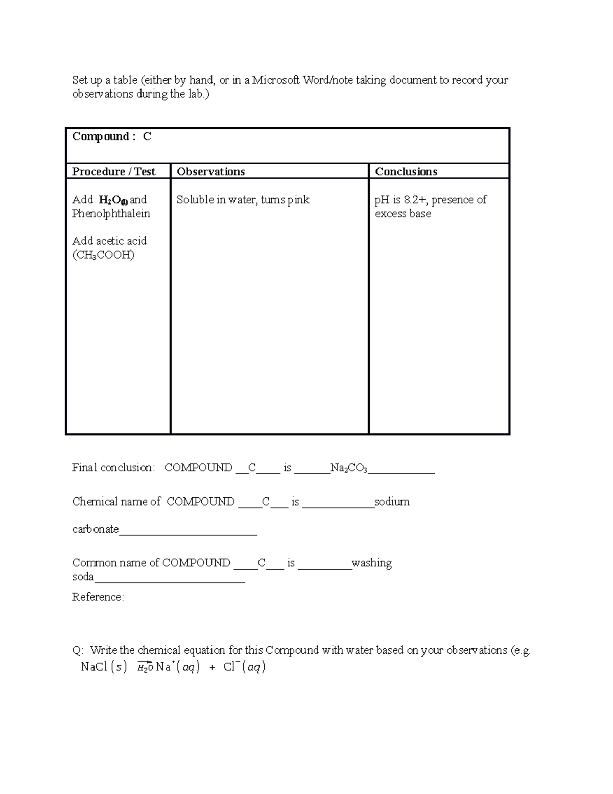 Ex1-Household Chemicals- sample Table of Observations - observations ...