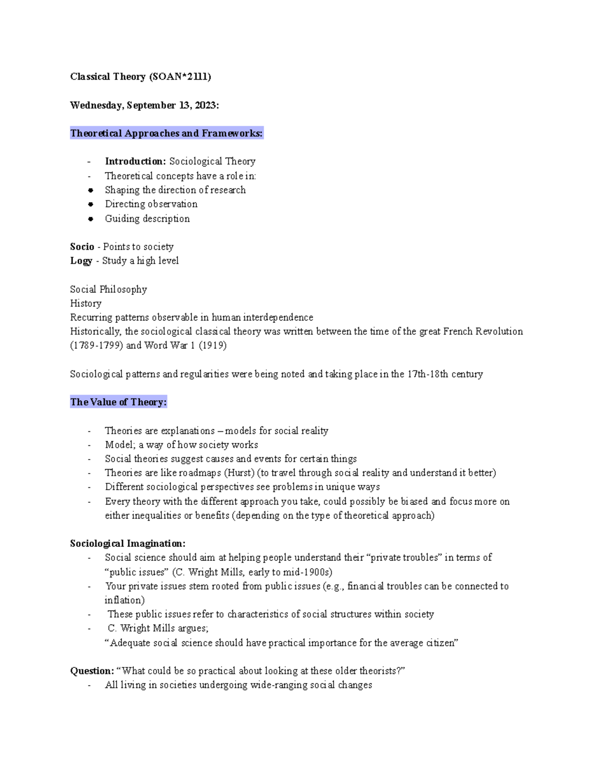 Classical Theory Notes 2023-2024 - Classical Theory (SOAN*2111 ...