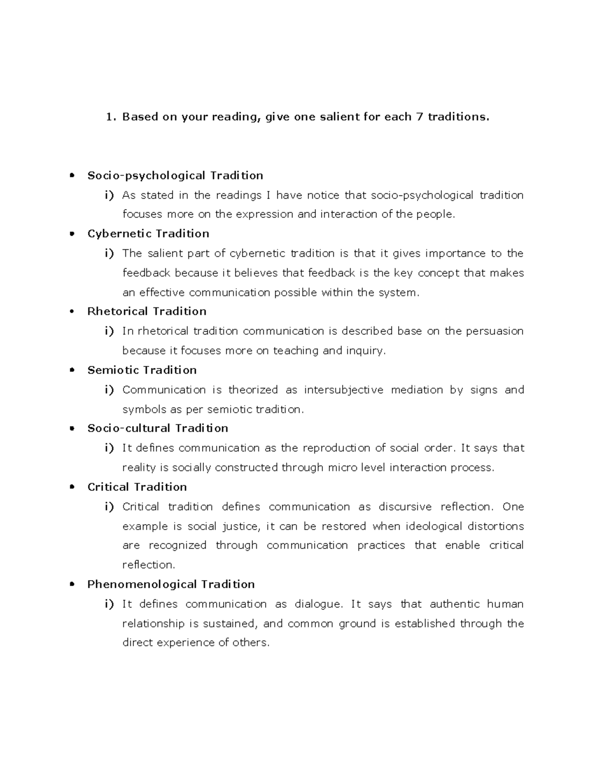 Communication for med - 1. Based on your reading, give one salient for ...