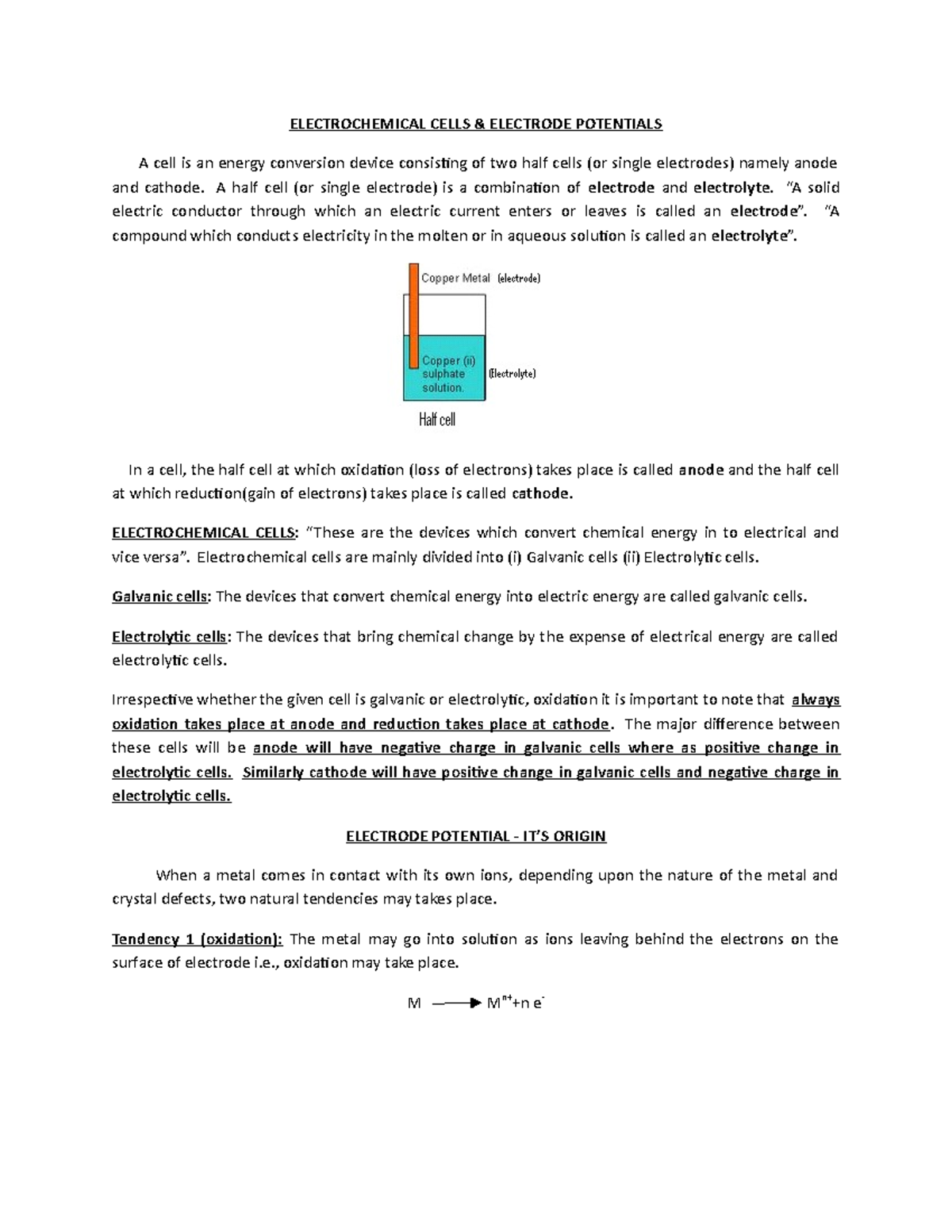 Engineering chemistry - ELECTROCHEMICAL CELLS & ELECTRODE POTENTIALS A ...