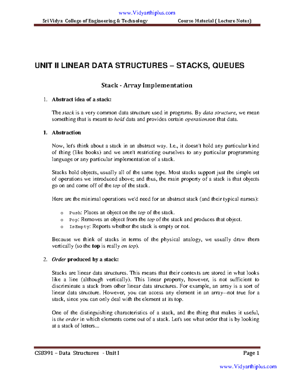 DS 2 - Lecture notes 2 - Sri Vidya College of Engineering & Technology ...