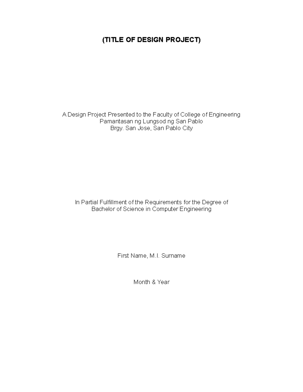 Table OF Contents for design project - (TITLE OF DESIGN PROJECT) A ...