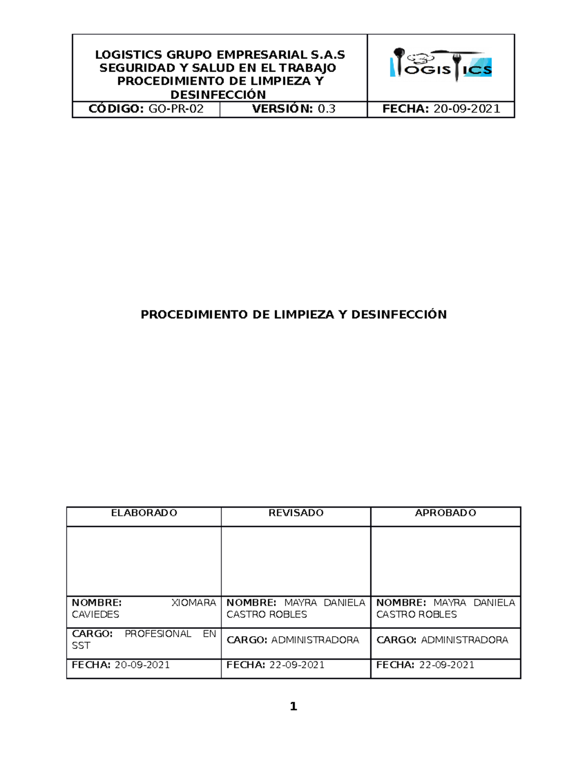 GO-PR-02 Procedimiento DE Limpieza Y Desinfección - SEGURIDAD Y SALUD EN EL TRABAJO ...