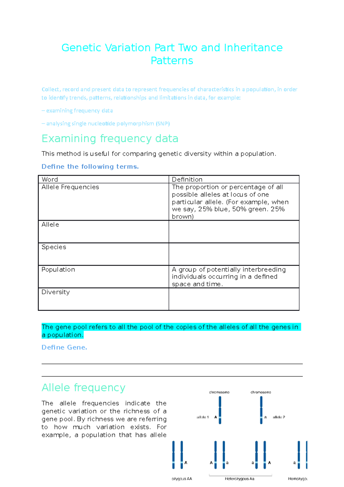 Bio 5 - summarised biology notes - Genetic Variation Part Two and ...