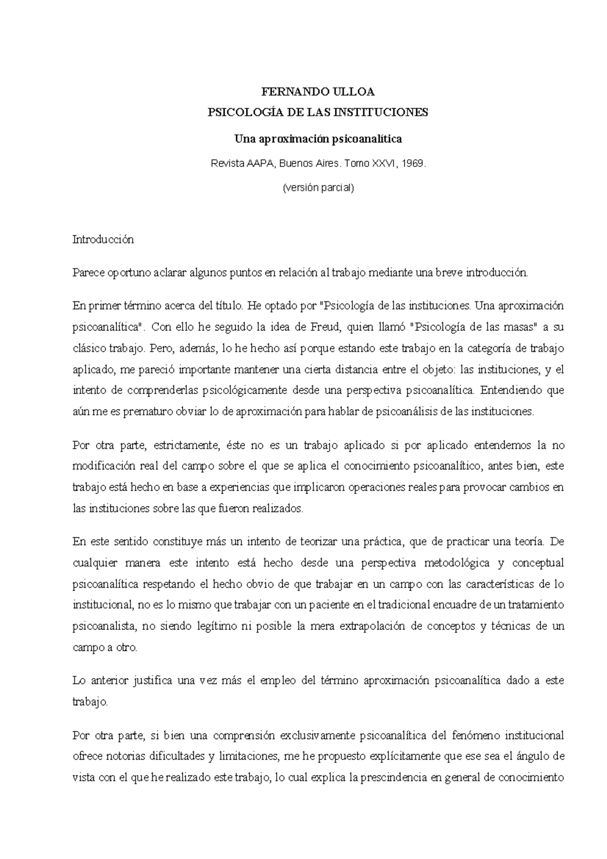 Fernando Ulloa Psicologia DE LAS Institu - FERNANDO ULLOA PSICOLOGÍA DE ...