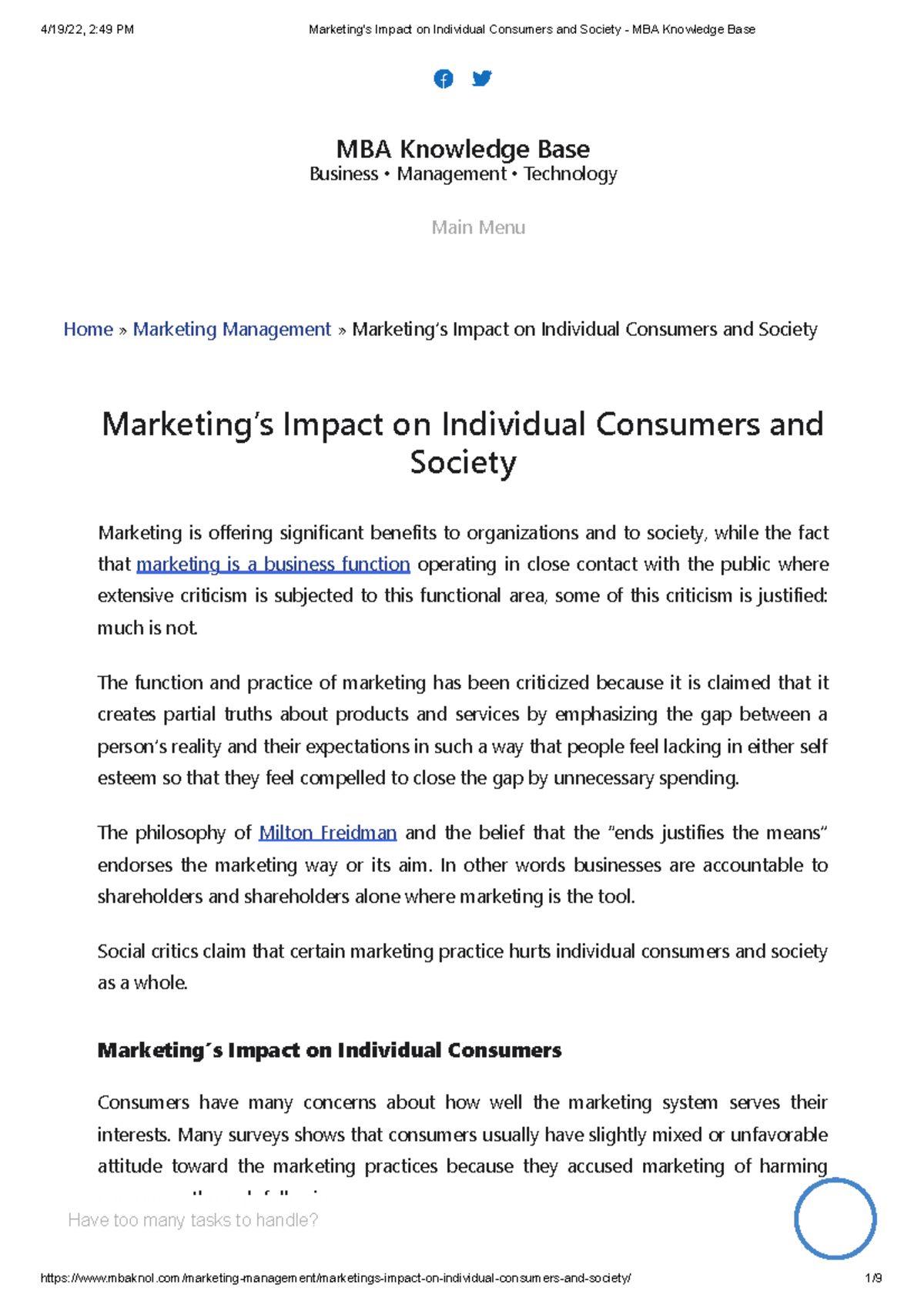Marketing's Impact on Individual Consumers and Society - MBA Knowledge ...