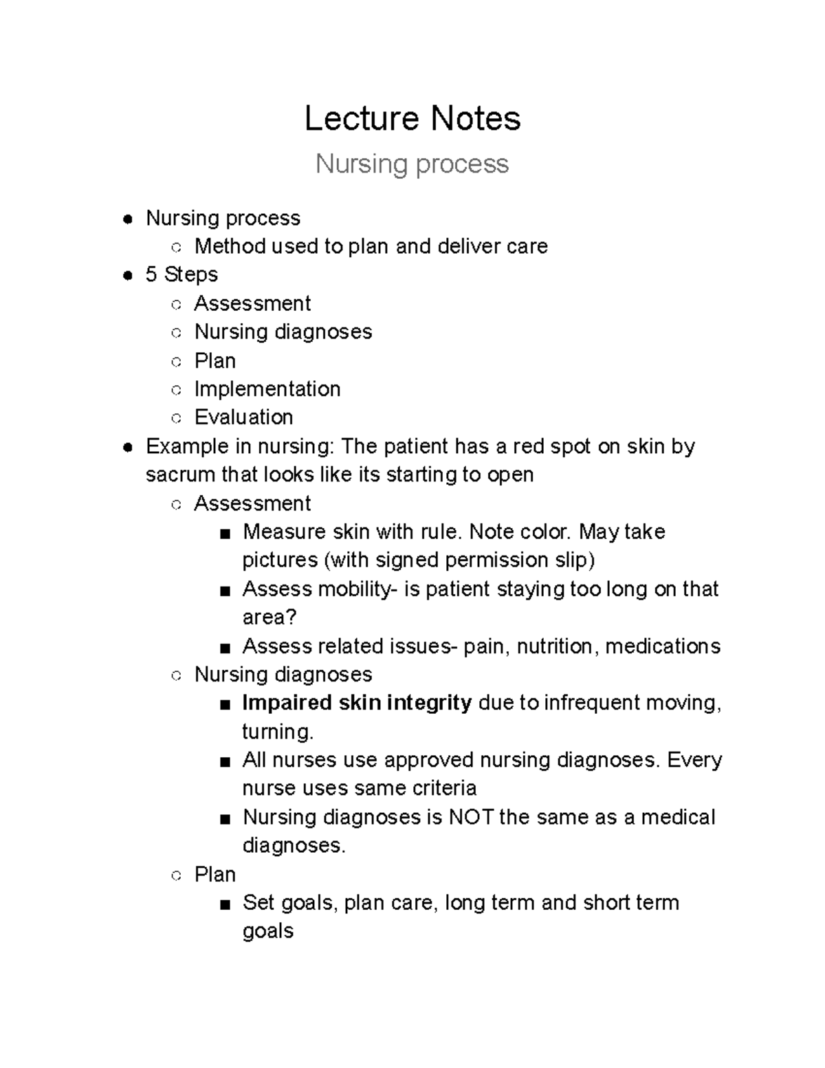 Nursing Process Lecture Notes - Lecture Notes Nursing process Nursing ...