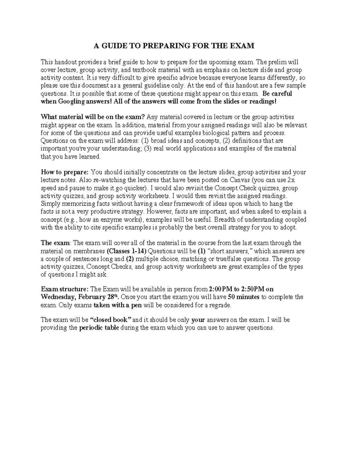 Exam 1 Guide - Fletcher - A GUIDE TO PREPARING FOR THE EXAM This ...