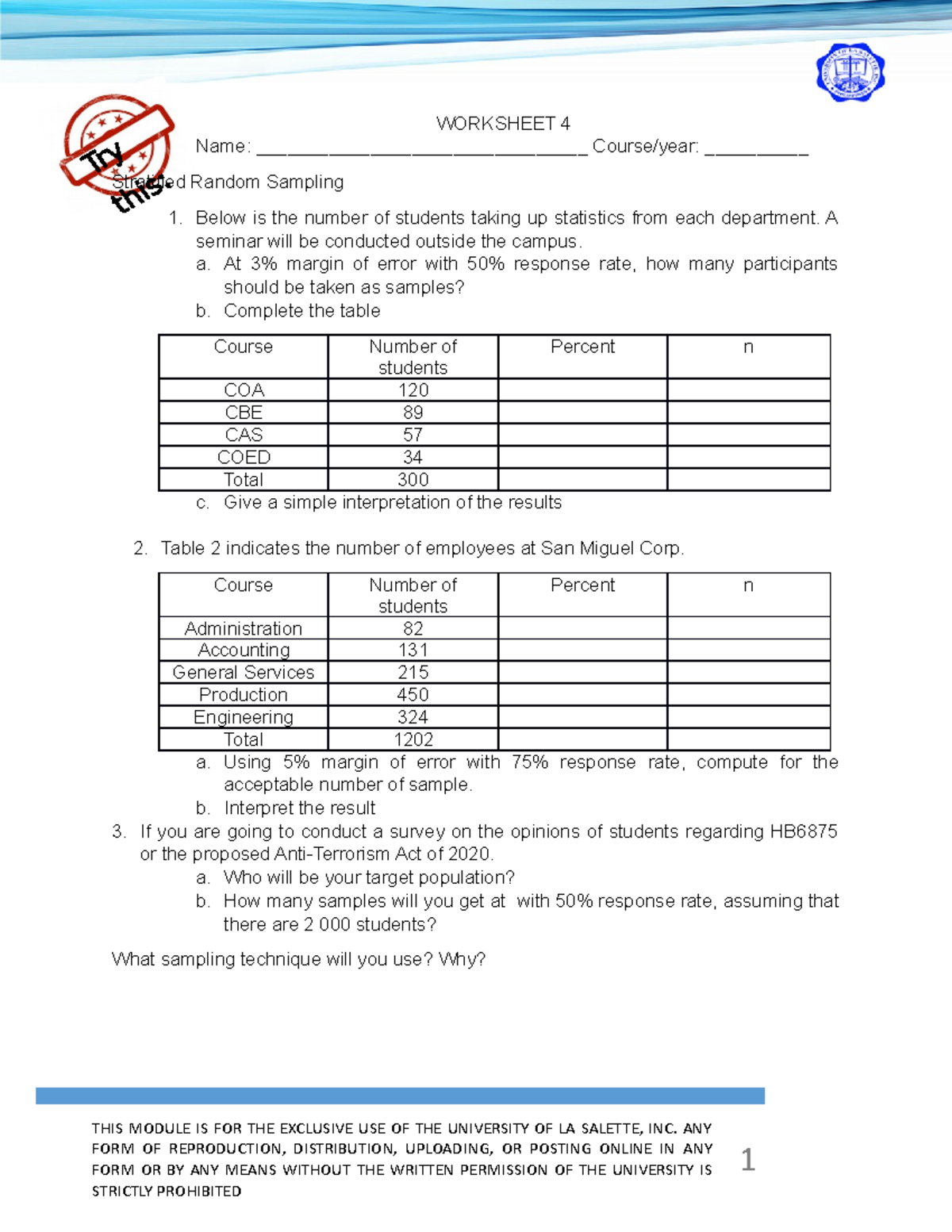 Worksheet-3 - Module - WORKSHEET 4 Name ...