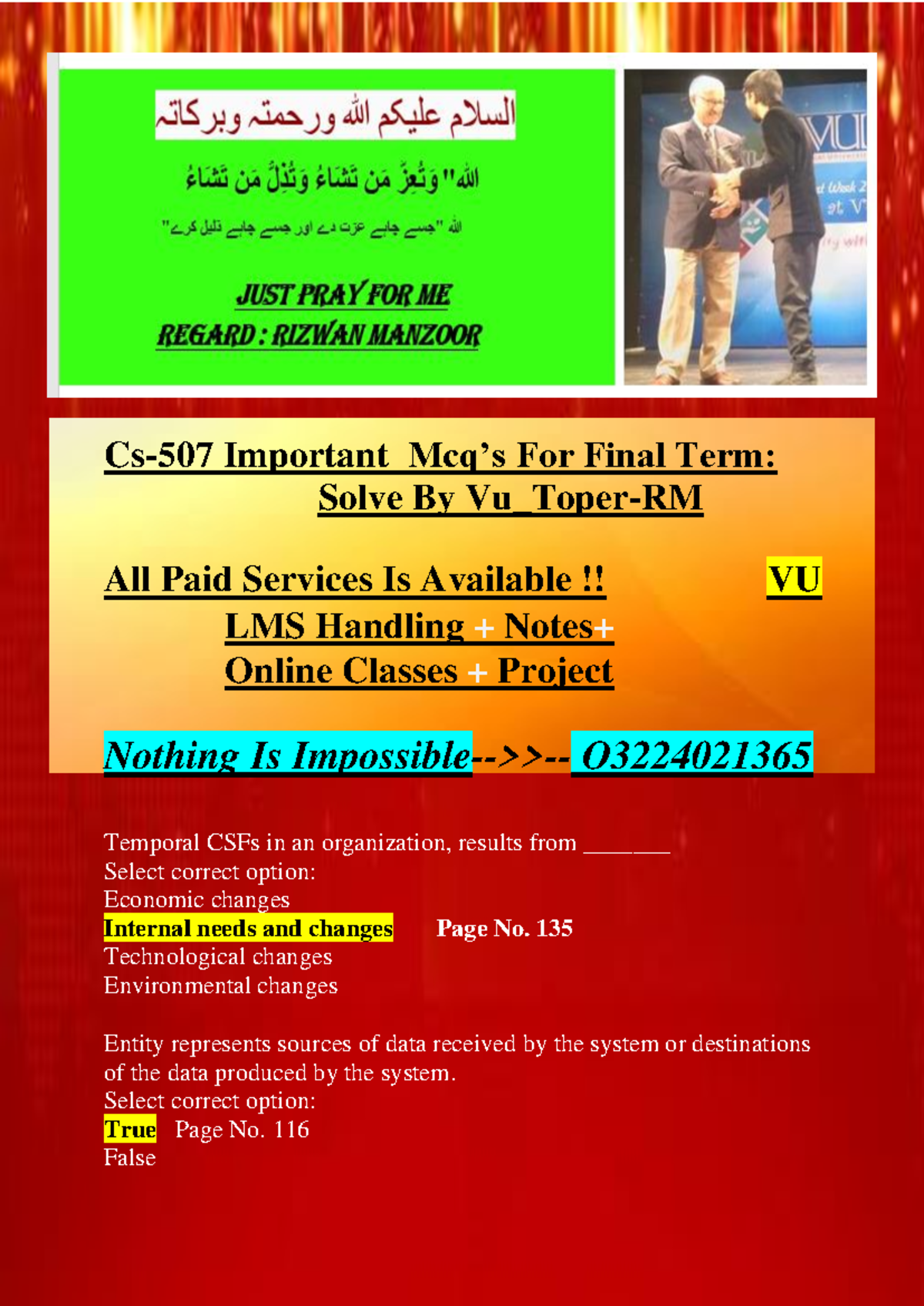 Cs-507 Solved Mcq's Final Term By Vu Topper RM - Cs-507 Important Mcq’s For Final Term: Solve By ...