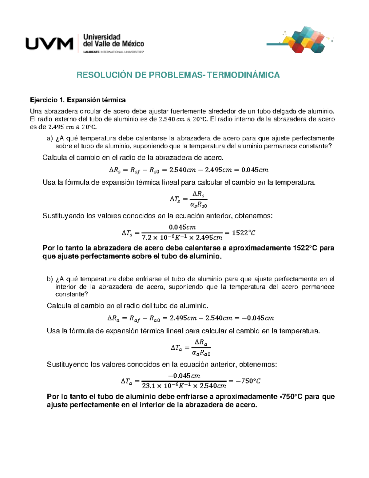 U5 Ejercicios Termodinamica - RESOLUCIÓN DE PROBLEMAS- TERMODINÁMICA ...