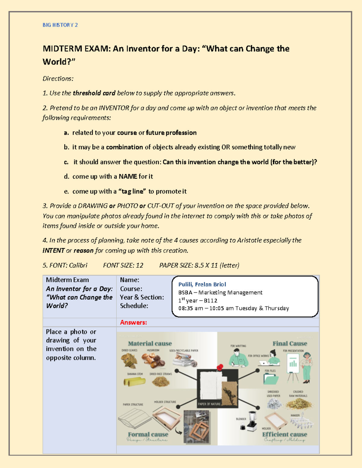 An Inventor for a Day What Can Change the World - BIG HISTORY 2 MIDTERM ...