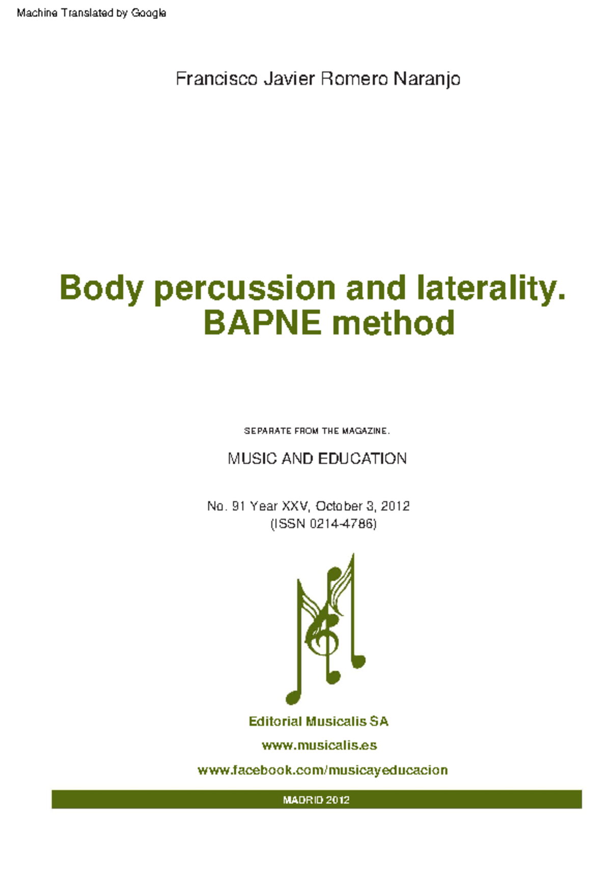 Bodypercussion-Bapne-Lateralidad - BAPNE method Body percussion and laterality. MUSIC AND ...