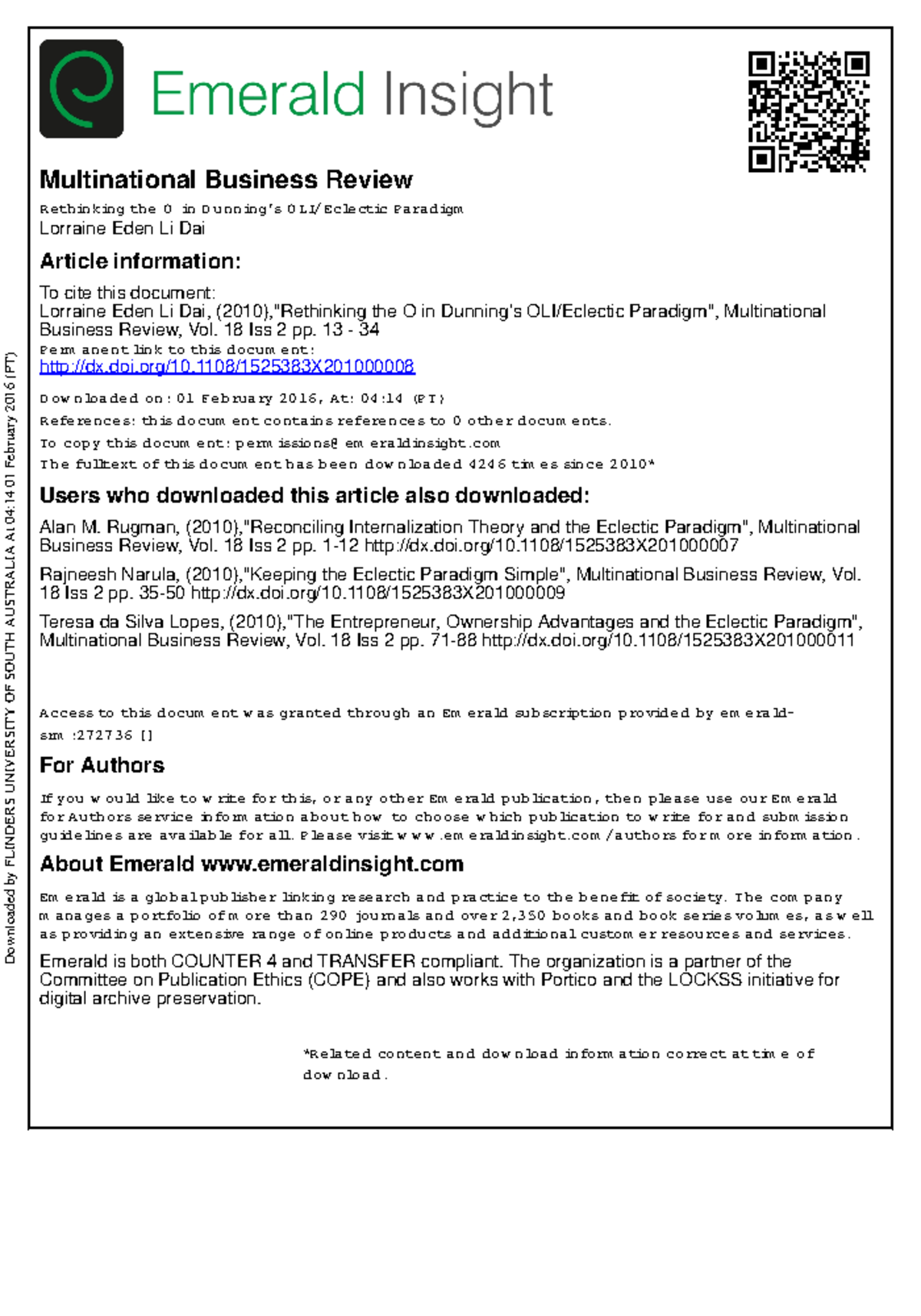 Eden2010 - report by eden. - Multinational Business Review Ret hinking ...