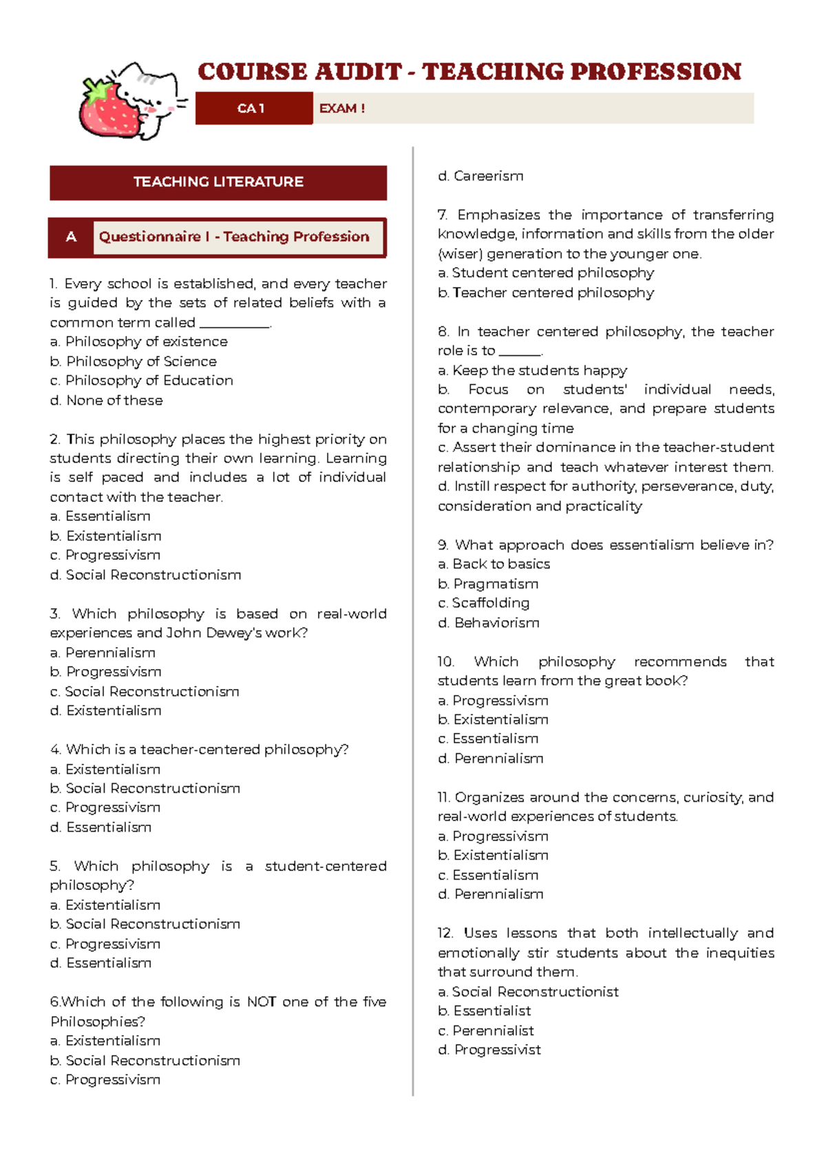 Teaching Profession Reviewer - TEACHING LITERATURE A Questionnaire I ...
