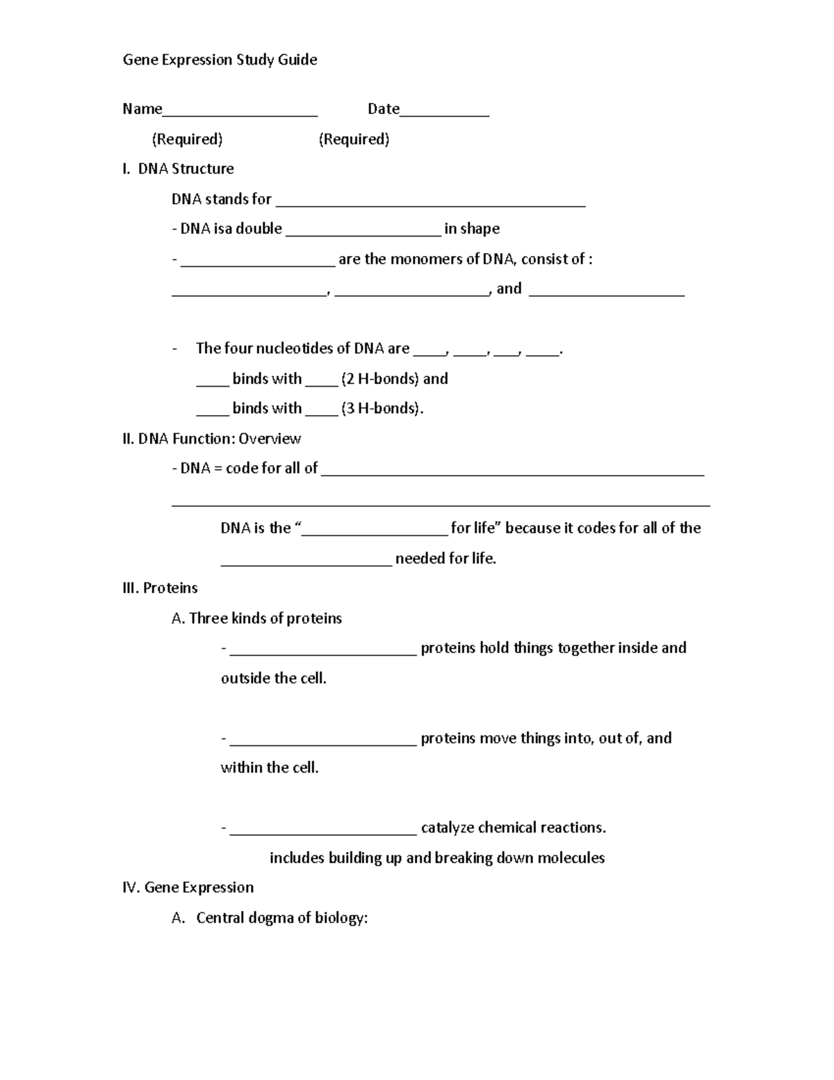 Gene Expression Study Guide - Name___________________ Date ...