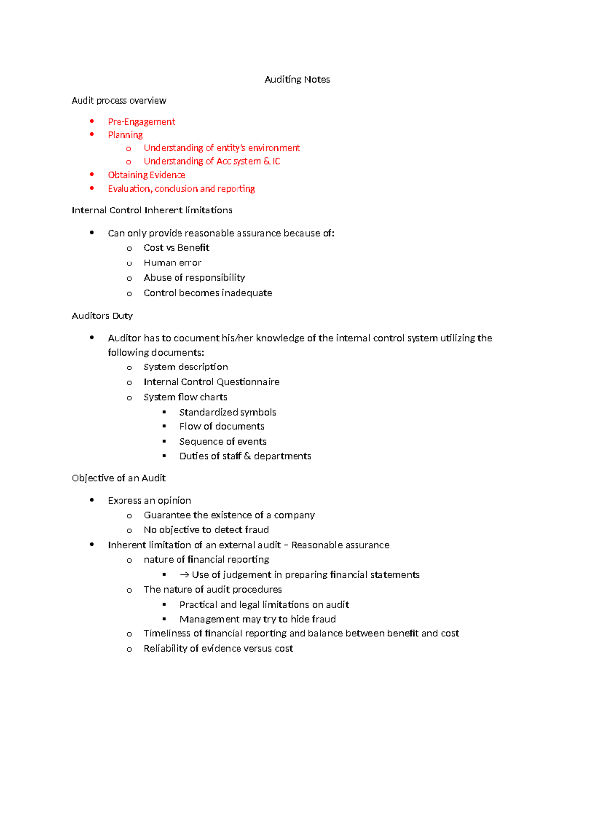 Auditing Notes Internal Control - Auditing Notes Audit process overview ...