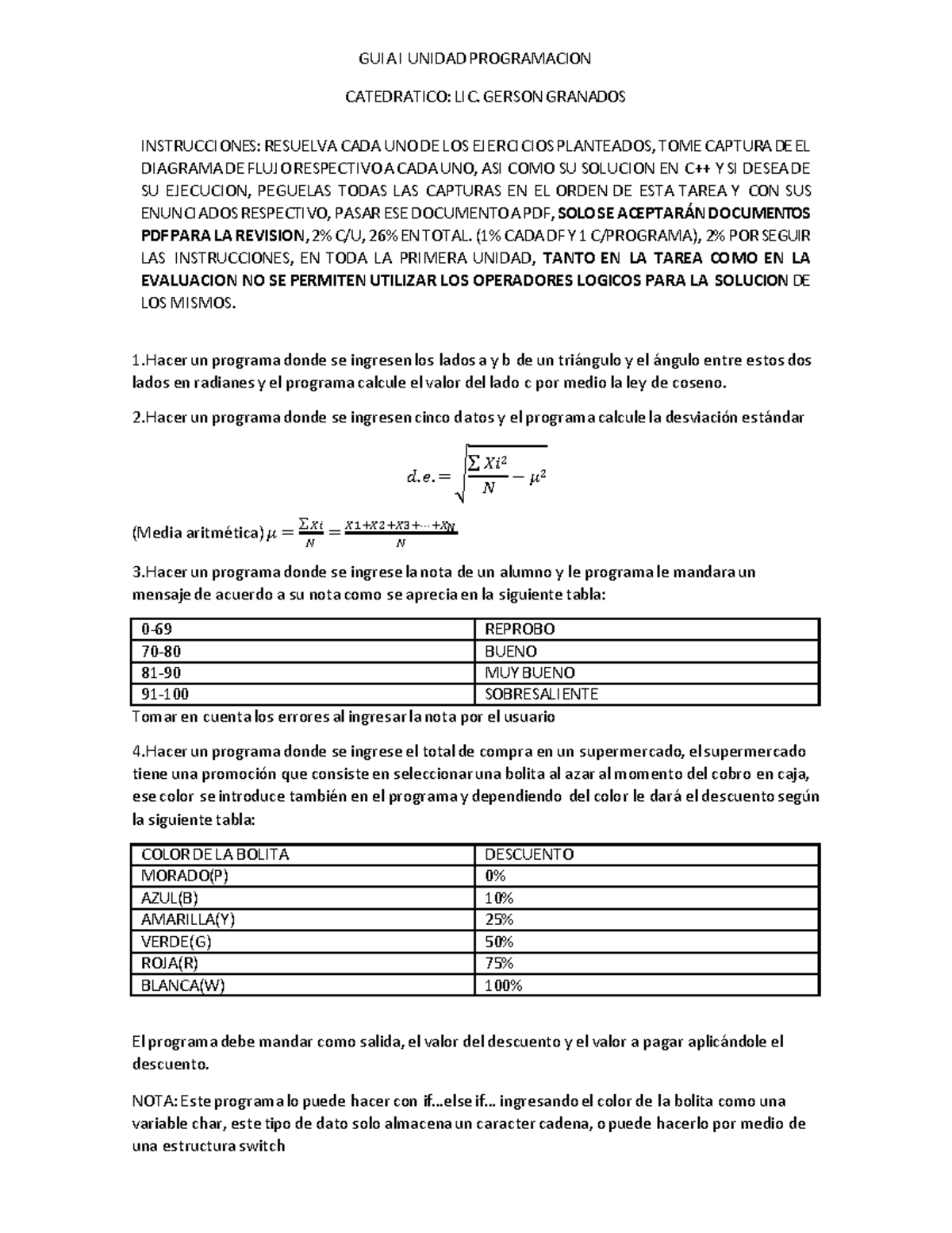 Guia primera unidad - Guia de programación - GUIA I UNIDAD PROGRAMACION ...