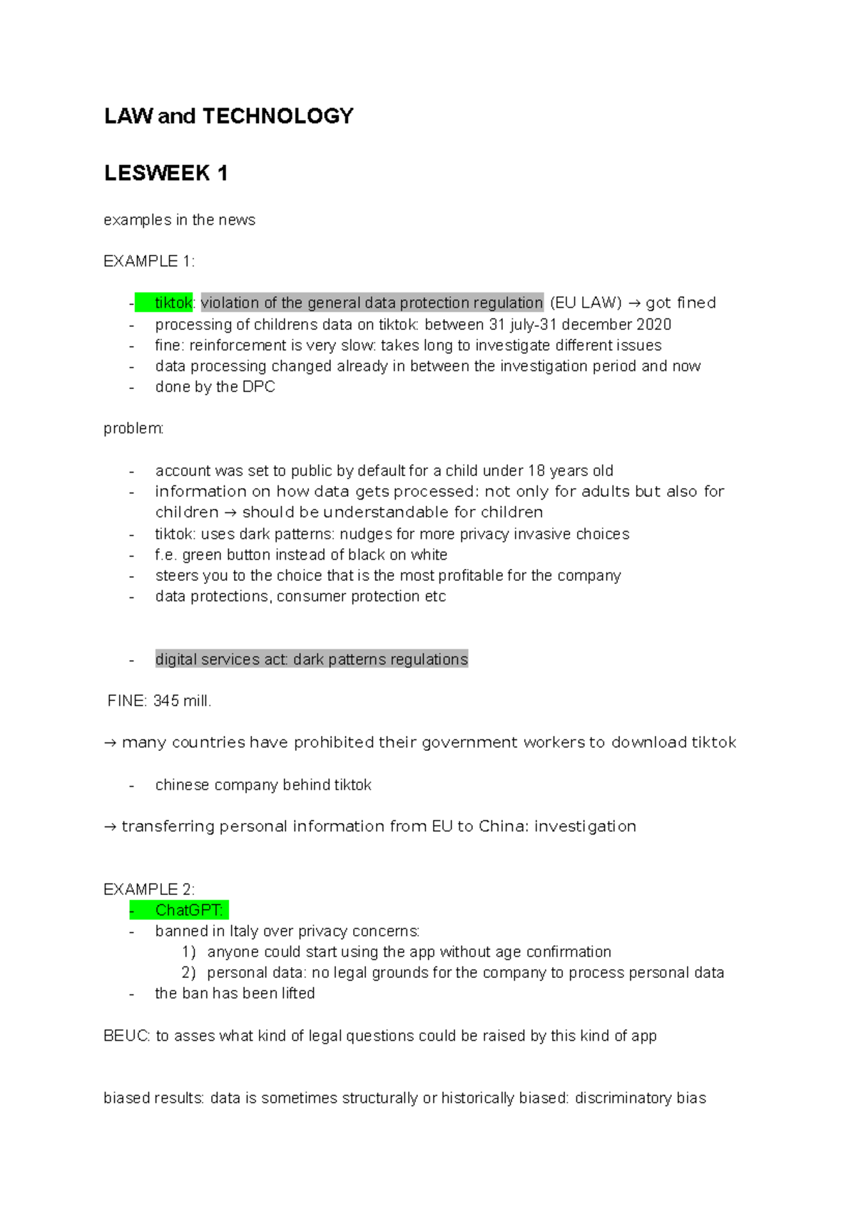 LAW and Technology - les 1 - LAW and TECHNOLOGY LESWEEK 1 examples in ...