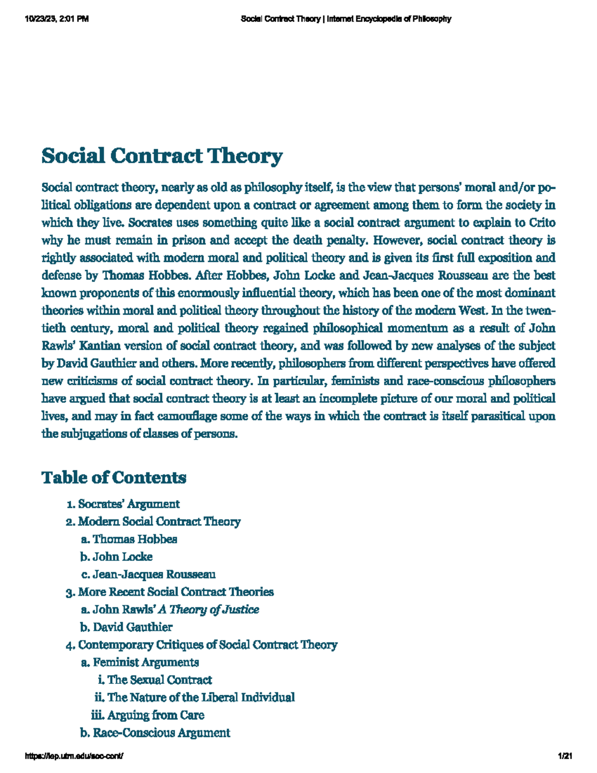Social Contract Theory - Constitutional Law - Studocu