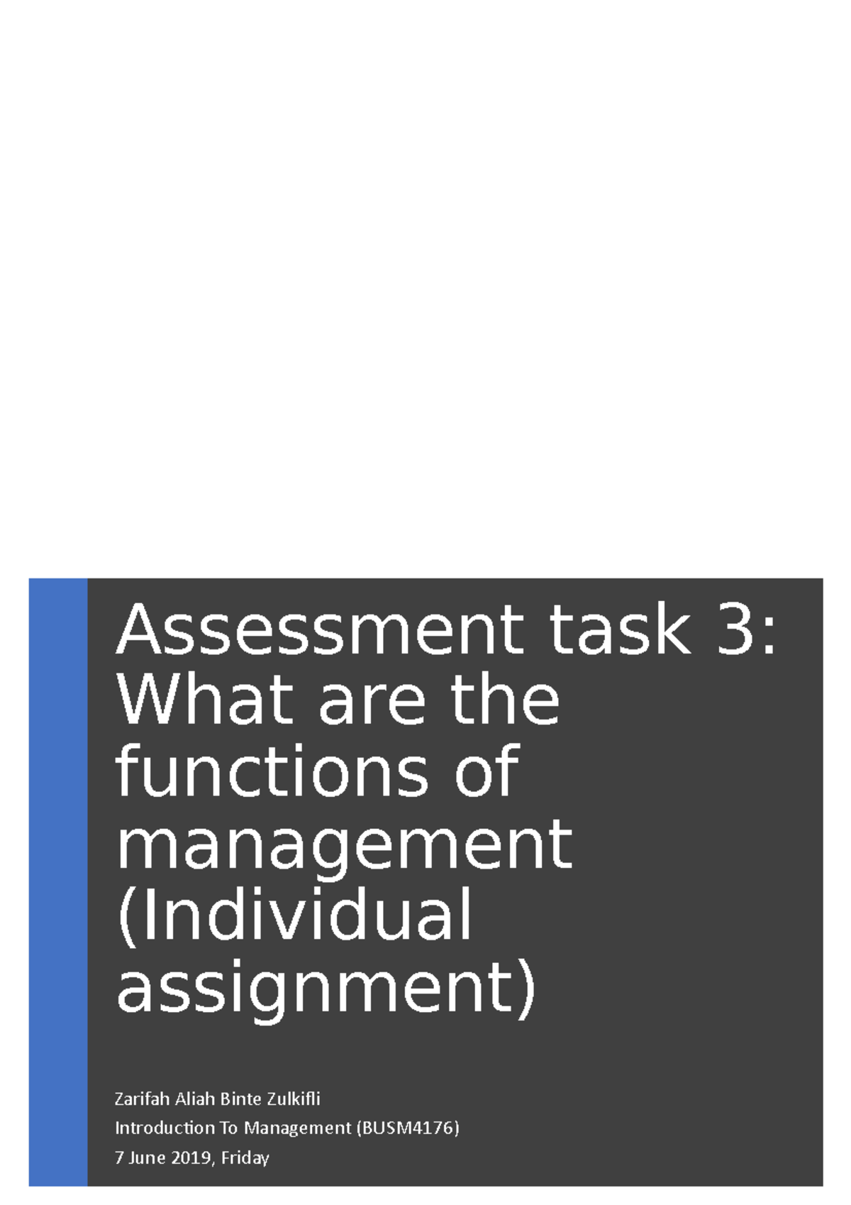 Final Assignment ITM s3730157 - Assessment task 3: What are the ...