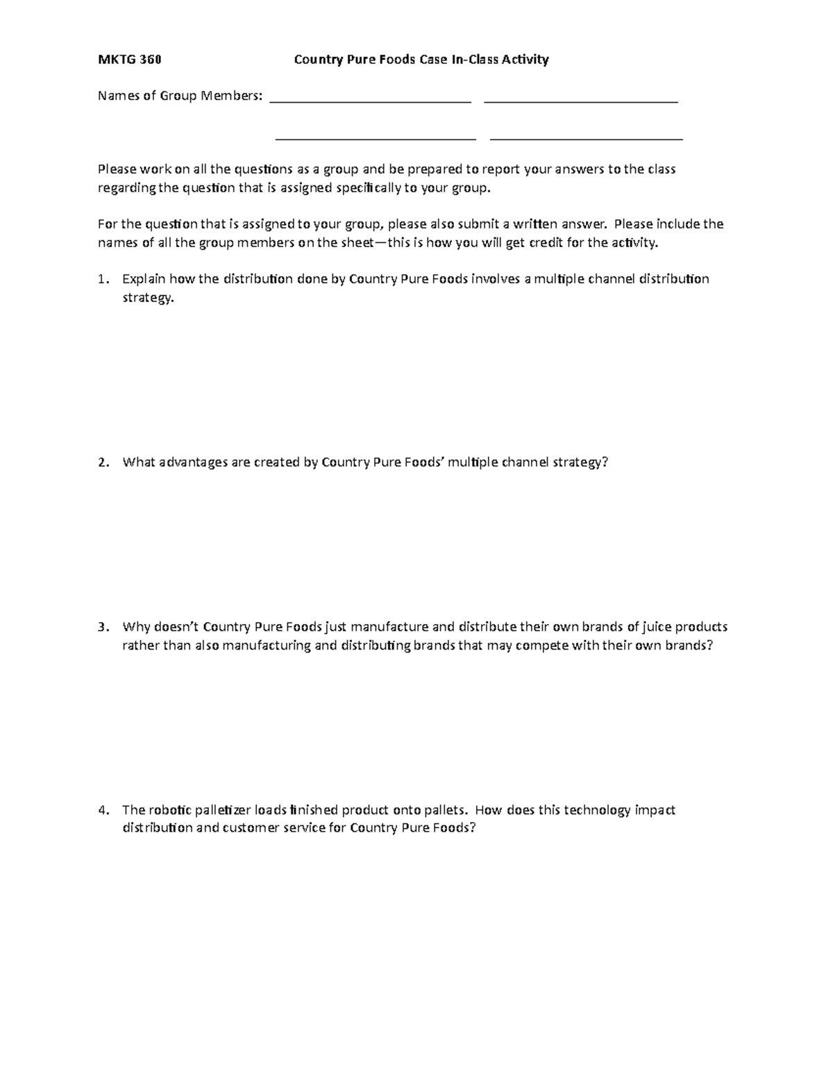 5 - Country Pure Foods Case Ch 10-12 - MKTG 360 Country Pure Foods Case ...