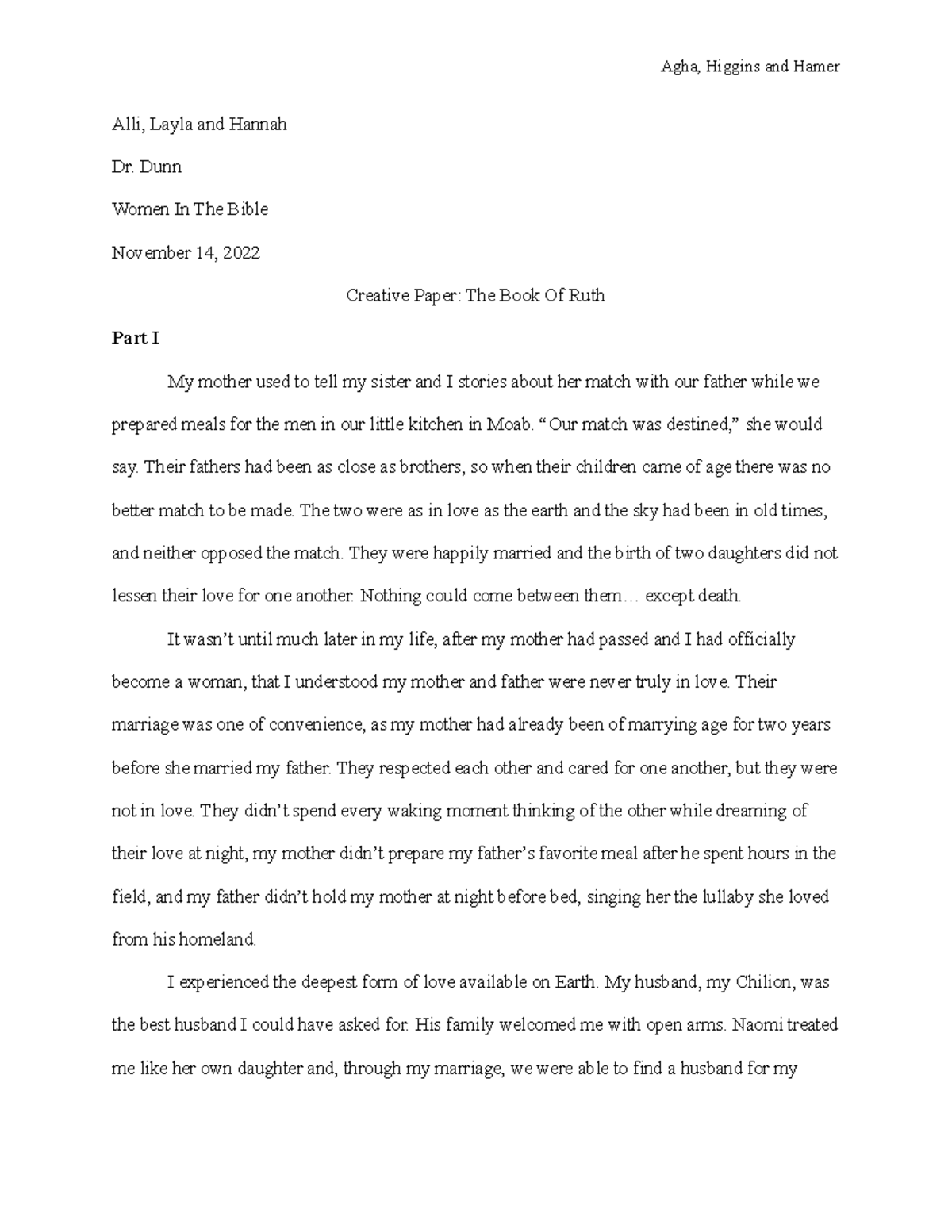 Creative Paper- Theo - Alli, Layla and Hannah Dr. Dunn Women In The ...