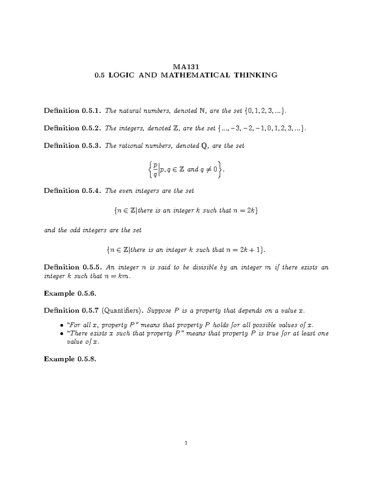 MA131 (0.5) Logic and Mathematical Thinking. Fall 2022 (empty notes ...