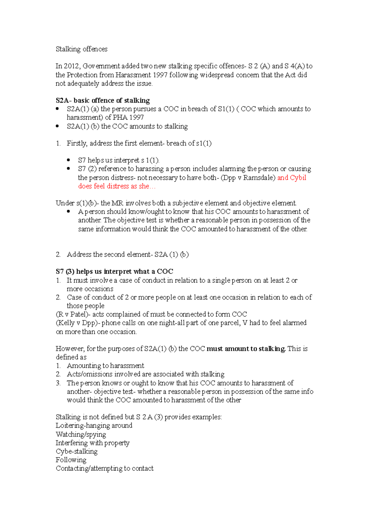 Stalking offences - Step by step guide for answering practical ...
