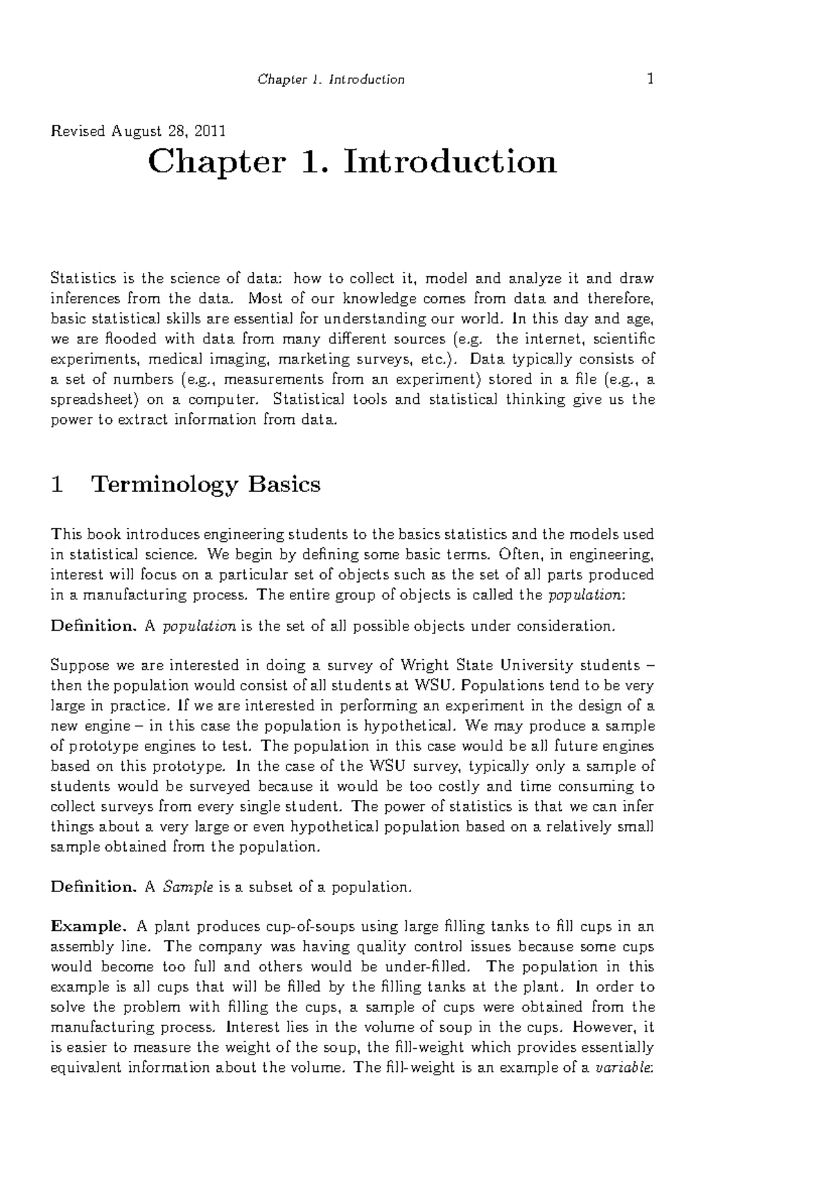 Lecture notes, lecture 1 - Revised August 28, 2011 Chapter 1 ...