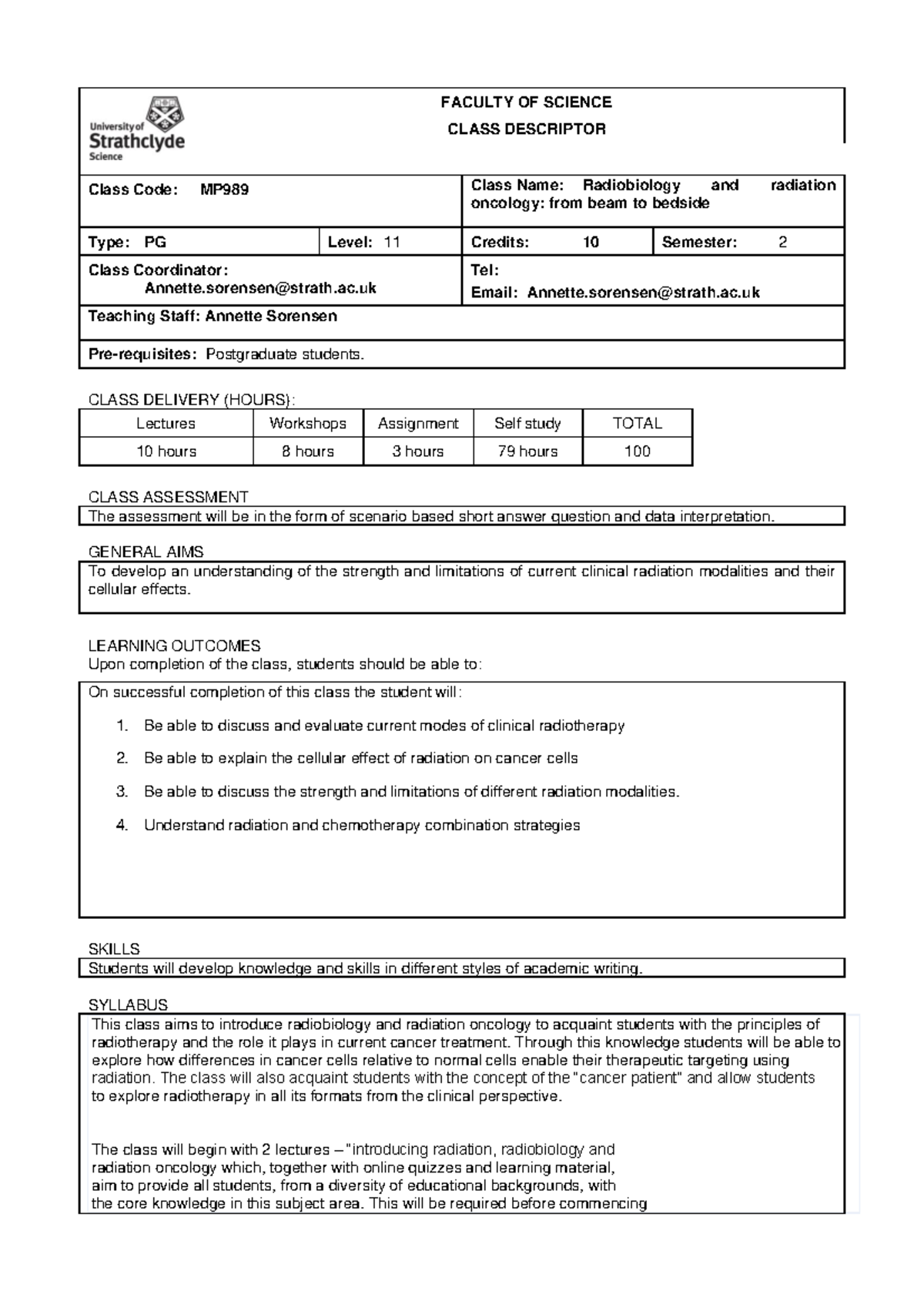 MP989 Module Descriptor 2021-22 - FACULTY OF SCIENCE CLASS DESCRIPTOR ...