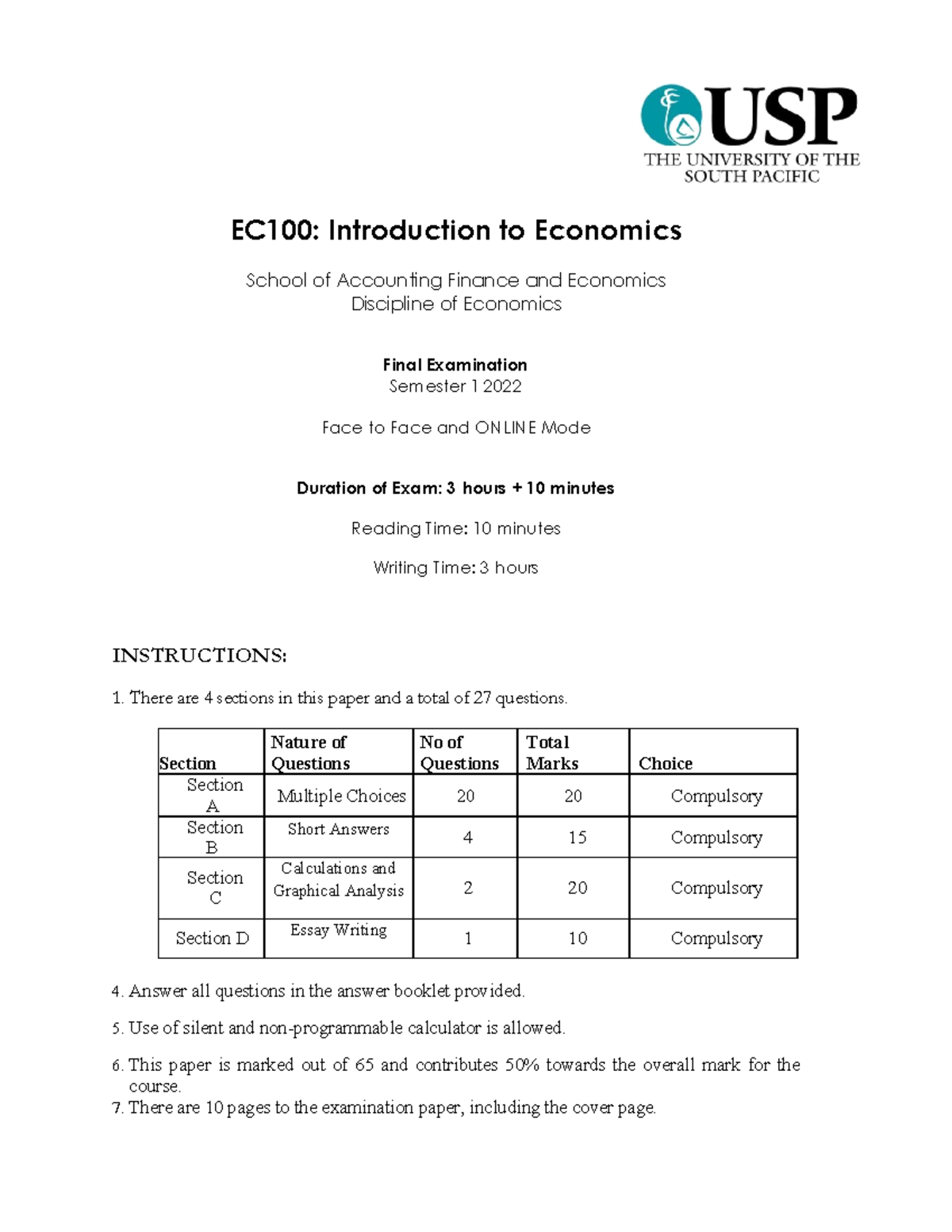 EC100 Exam - learning notes for upcoming exams - EC100: Introduction to ...