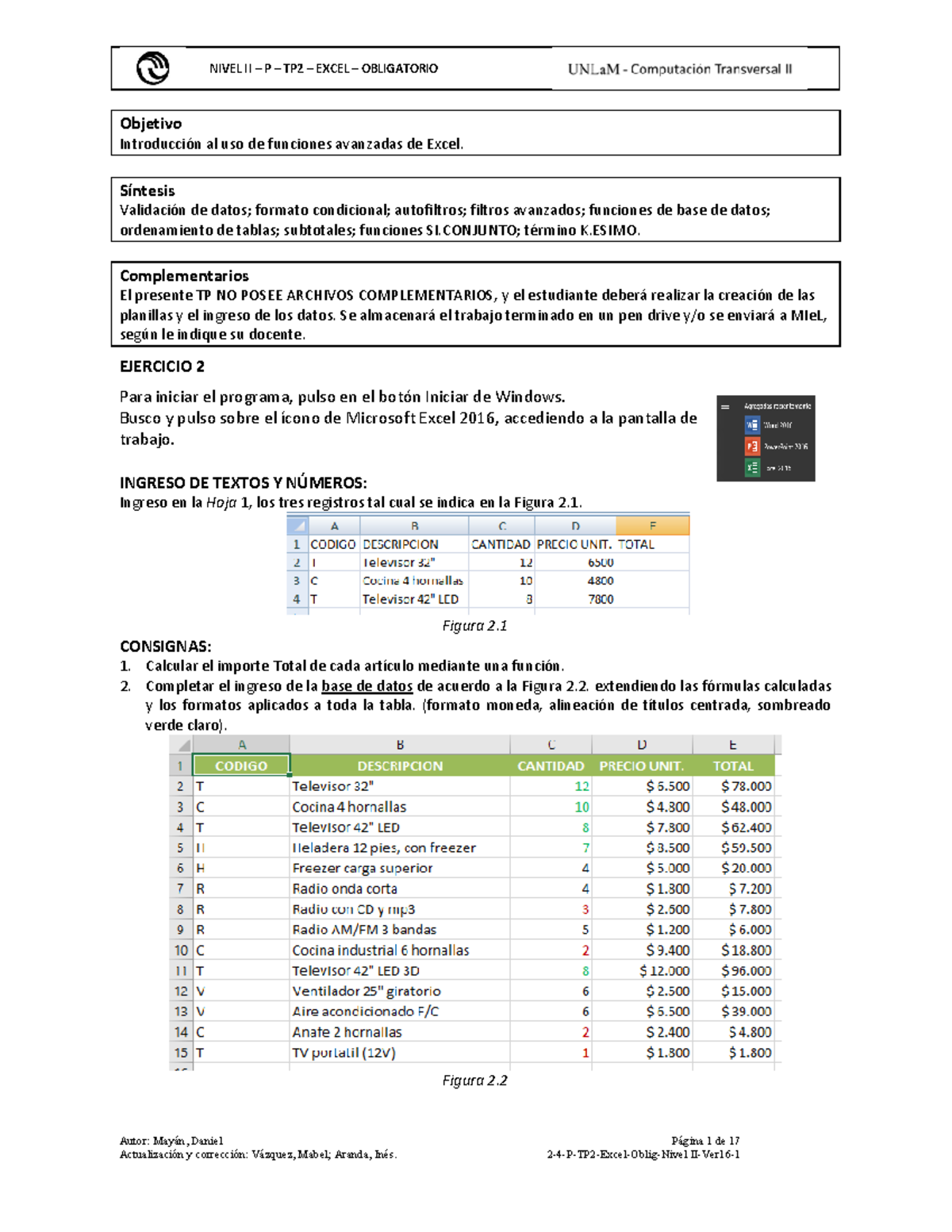 2-4-P-TP2-Excel-Oblig-Nivel-II-Ver16-1 - Objetivo - Studocu