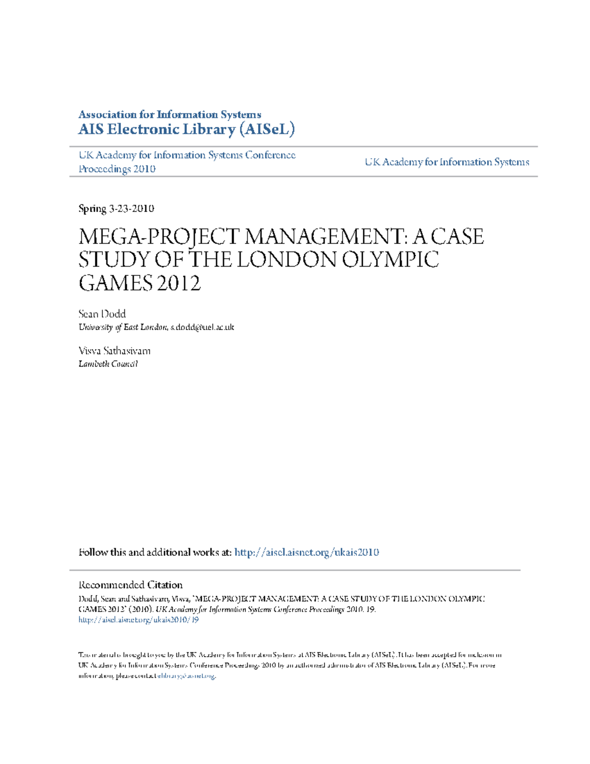 MEGA- Project Management A CASE Study Ofthe London Olympic Games ...