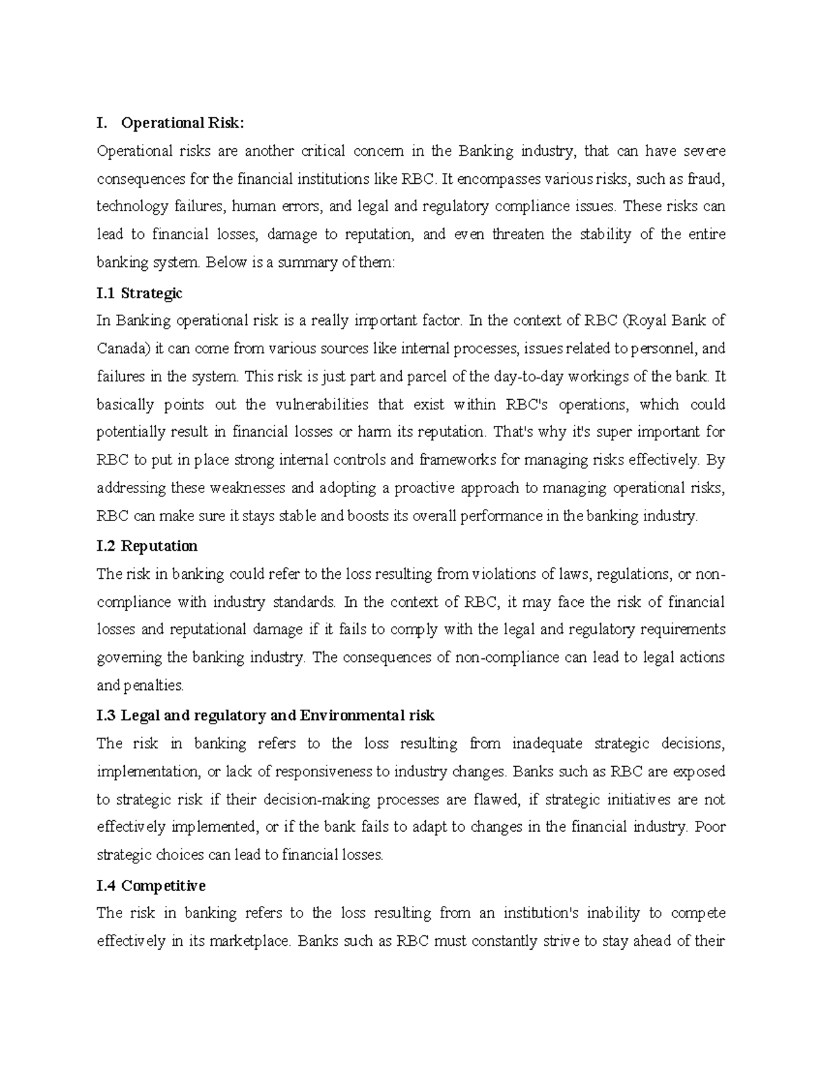 Banking Industry Operational Risk - I. Operational Risk: Operational ...