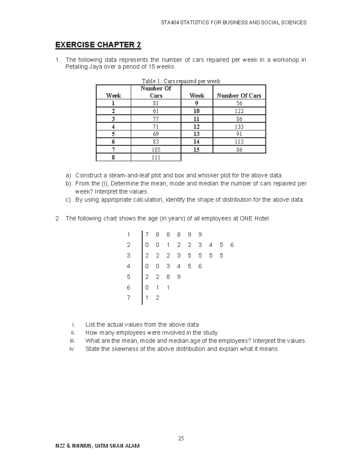 Exercise Chapter 2 - STA404 STATISTICS FOR BUSINESS AND SOCIAL SCIENCES 25 NZZ & NHNMS, UiTM ...