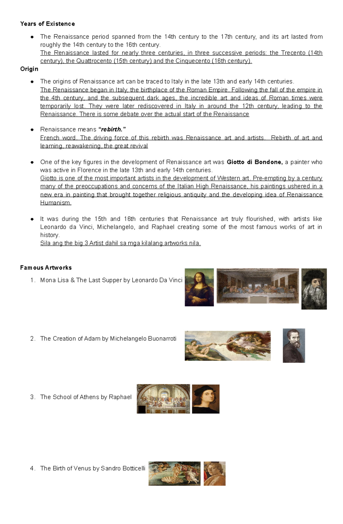 Years of Existence - ART APP - Years of Existence The Renaissance ...