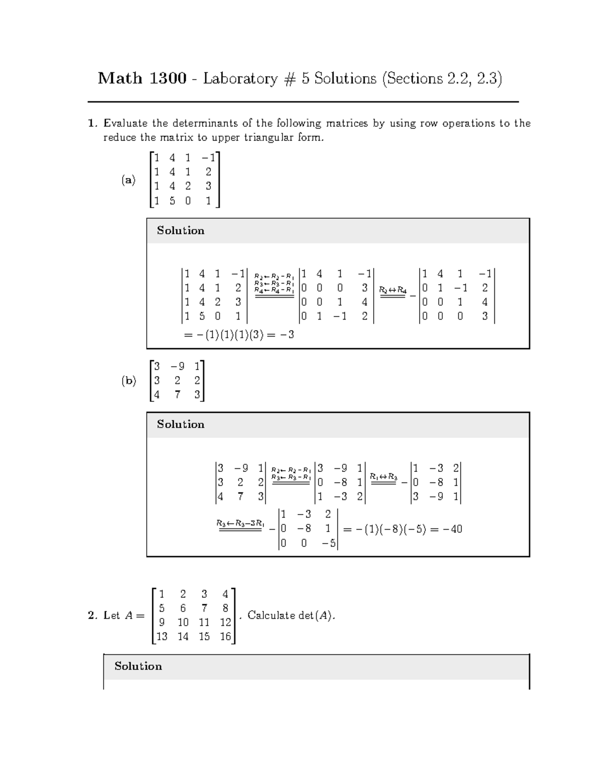 Math 1300 - Lab 5 Solution GOOD - Math 1300 - Laboratory # 5 Solutions ...