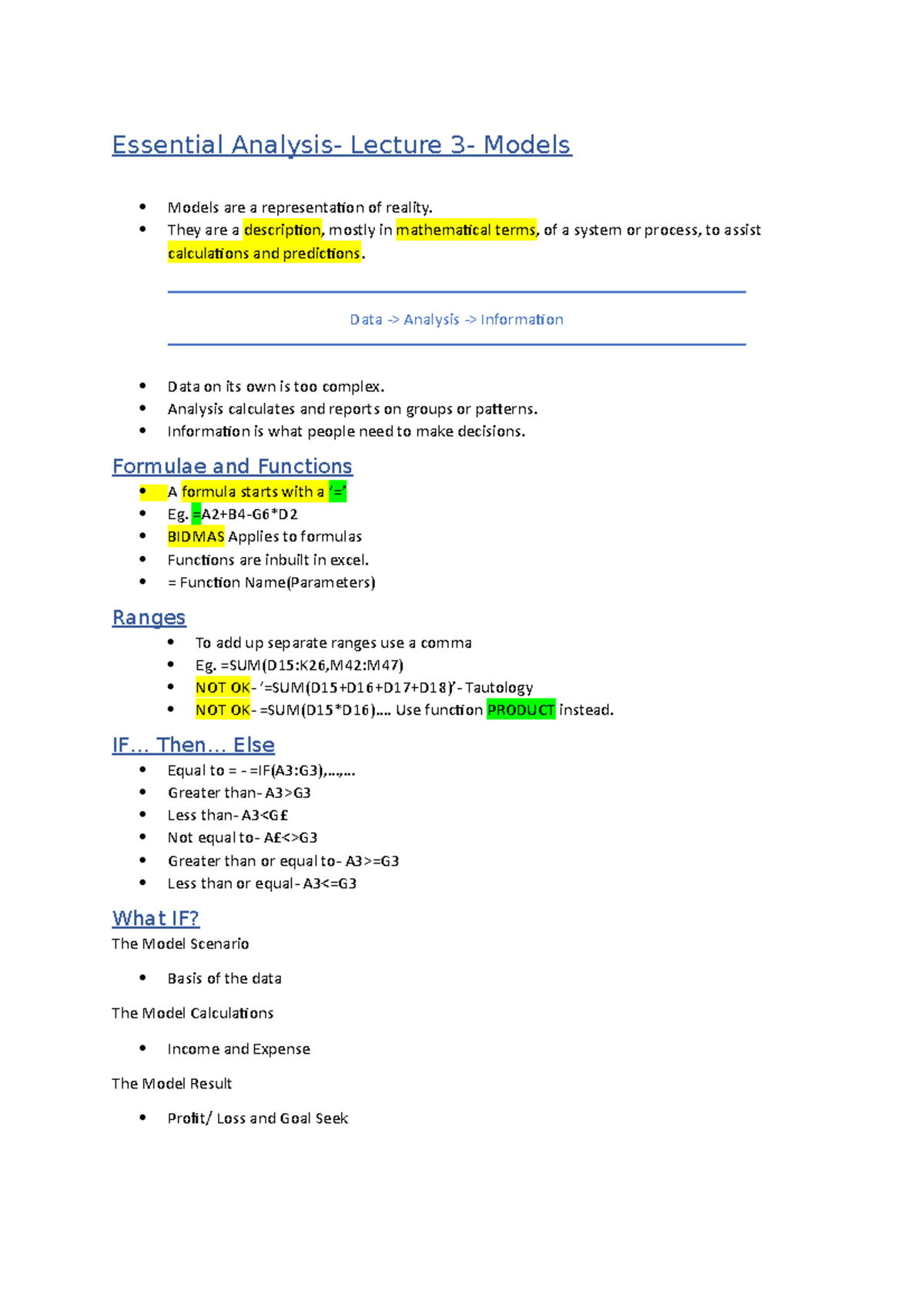 Essential Analysis- Models - Essential Analysis- Lecture 3- Models ...