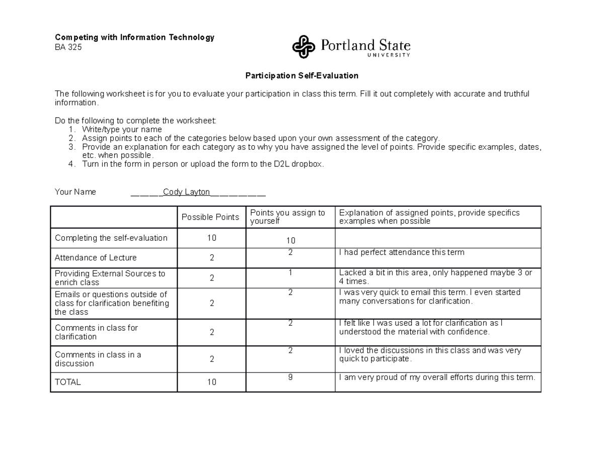 Participation Self Evaluation - Competing with Information Technology ...