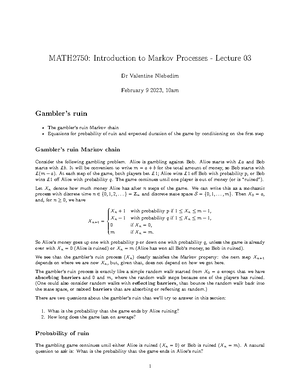 Lecture 4 Section 4 note 2023 - MATH2750: Introduction to Markov Processes - Lecture 04 Dr ...
