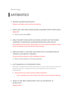 Antibiotics-Exam 2 - flow sheet for antibiotics - NURS 3240 - Studocu