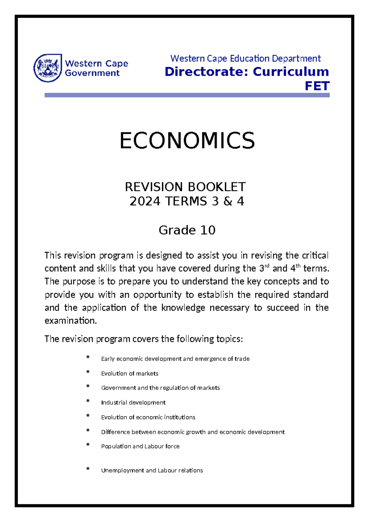 Economics.Gr.10 Revision Booklet T3 & T4 - Western Cape Education ...