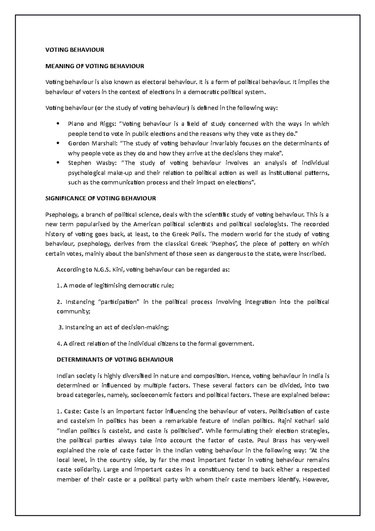 Voting Behaviour - Lecture notes in a simple language and easy to ...