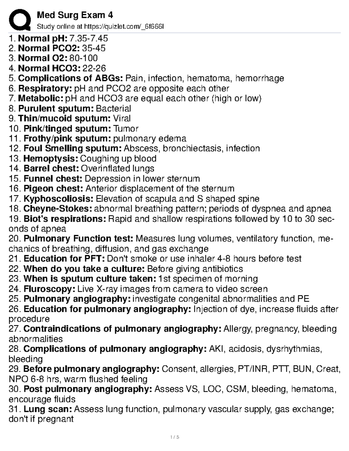 Unknown-2 - respiratory - Study online at quizlet/_6f666l Normal pH: 7 ...