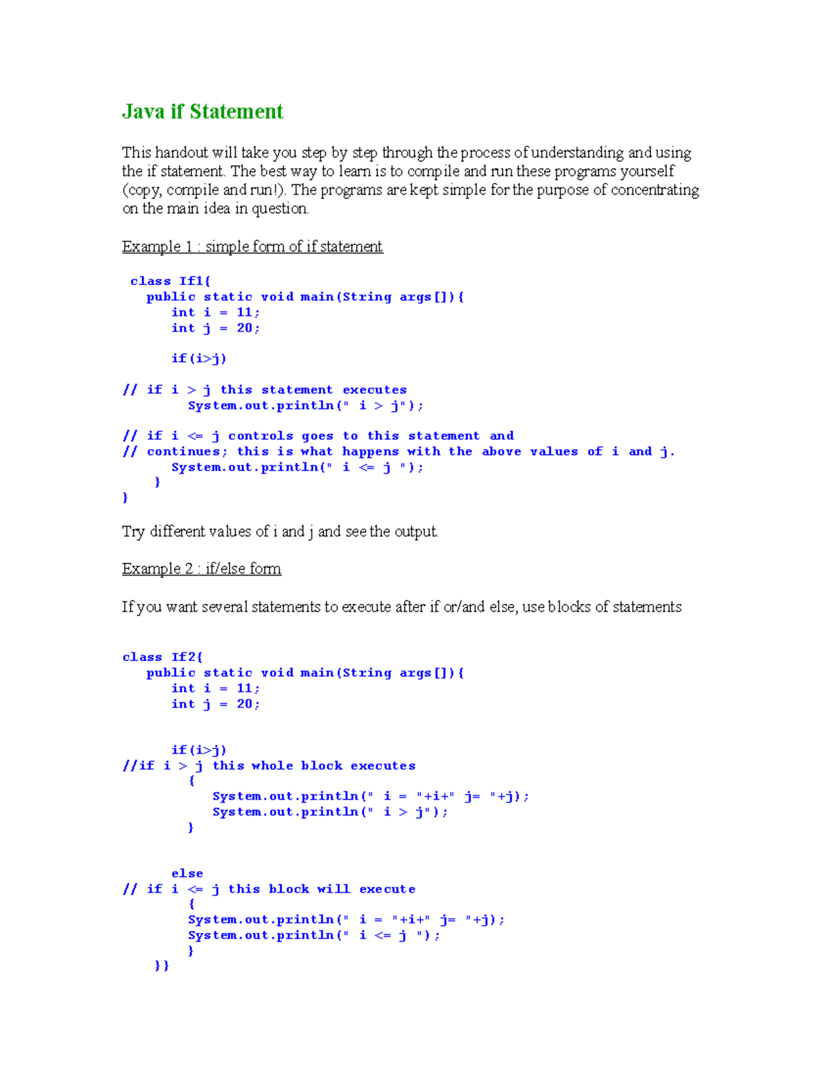 Chap03pt2 - Lecture notes 3 - Java if Statement This handout will take ...